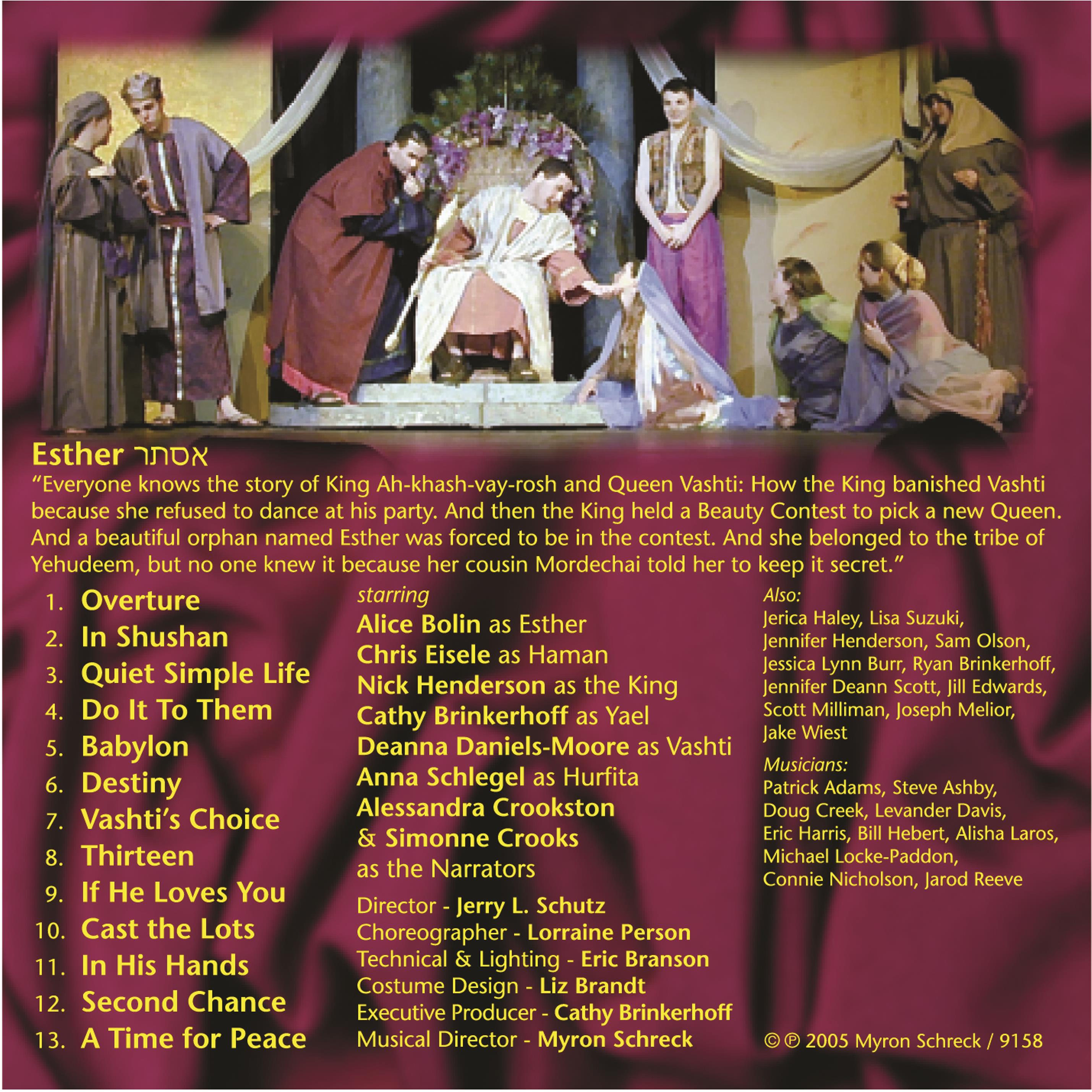 ESTHER – THE MUSICAL – 13 tracks – Myrrh ~ Songs by Myron Schreck